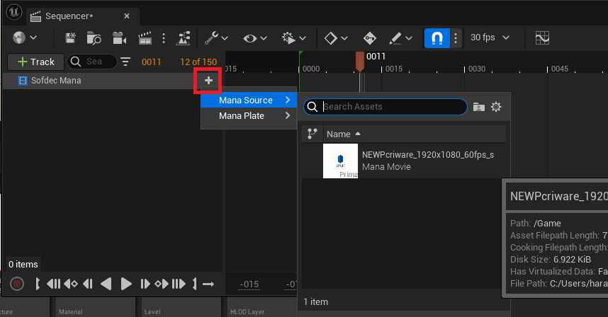 Criware Unreal Engine Sofdec チュートリアル No8 シーケンサーを用いたムービー再生