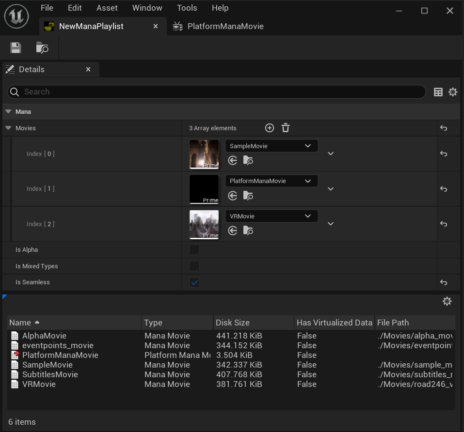 CriWare Unreal Engine: Mana Playlist Asset