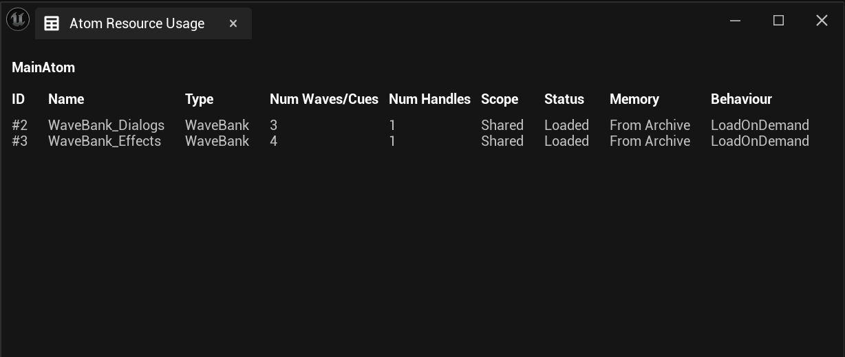 CriWare Unreal Engine: Atom Resource Usage Window