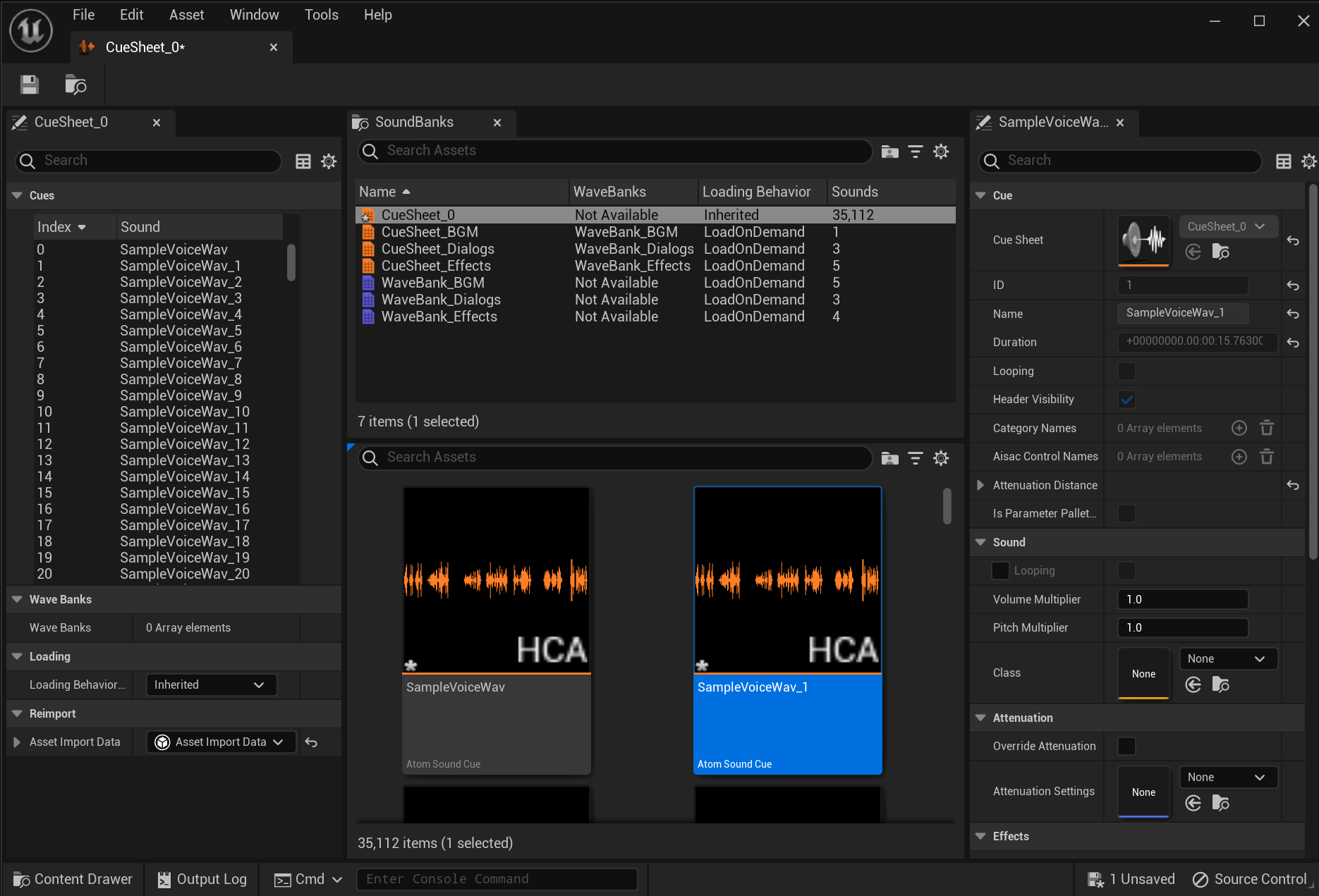 CriWare Unreal Engine: Atom Cue Sheet asset