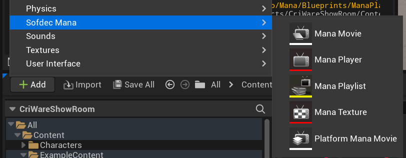 CriWare Unreal Engine: Mana Source related assets