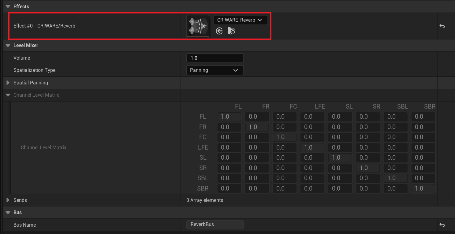 CriWare Unreal Engine: Atom Bus Effect Preset asset